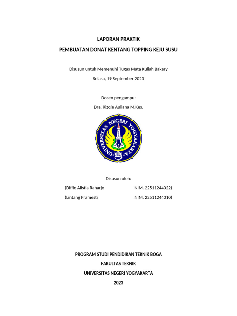Laprak Pastry Praktek II - DONUT KENTANG | PDF | Staple Foods | Breads
