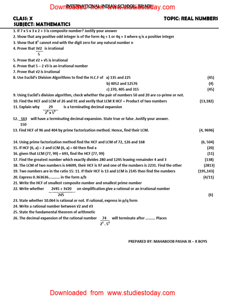 CBSE Class 10 Maths Real Numbers | PDF