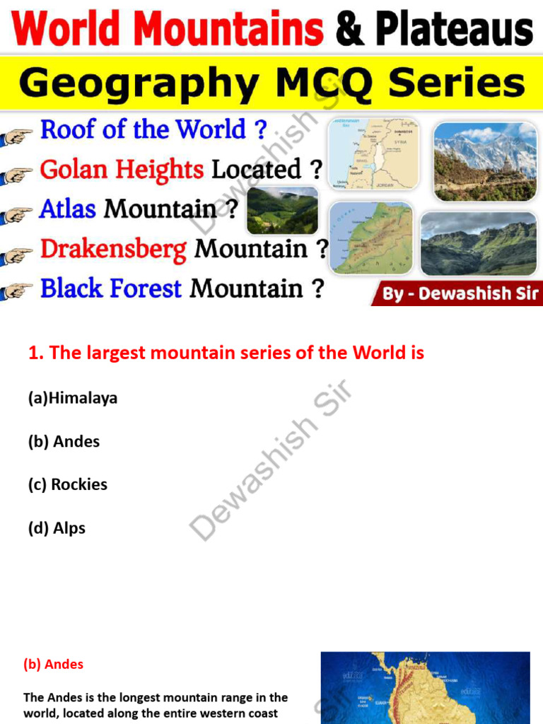 World Mountains & Plateaus MCQ | PDF