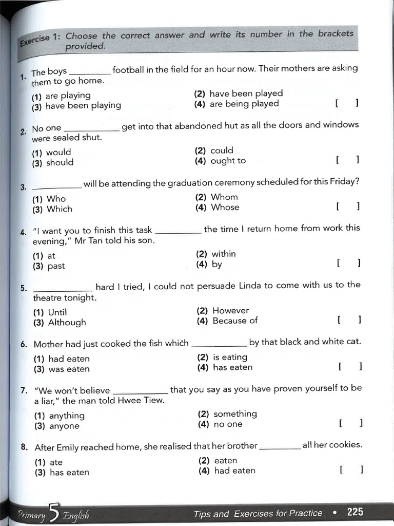 Grammar MCQ Exercises 1-3 (A Complete Guide (With Practice) To English Primary 5) | PDF