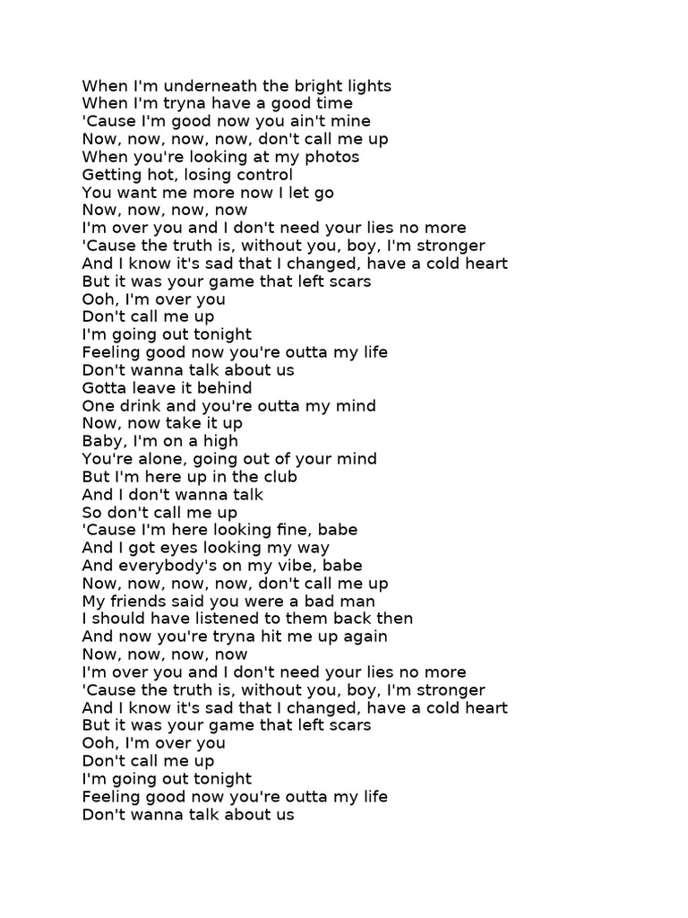 Dont Call Me Up Full Lyrics I | PDF