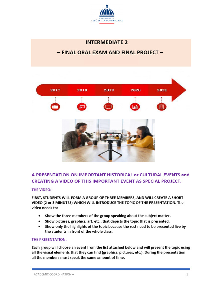 INTERMEDIATE 2 - FINAL ORAL EXAM AND FINAL PROJECT 2024 BBB (1) | PDF