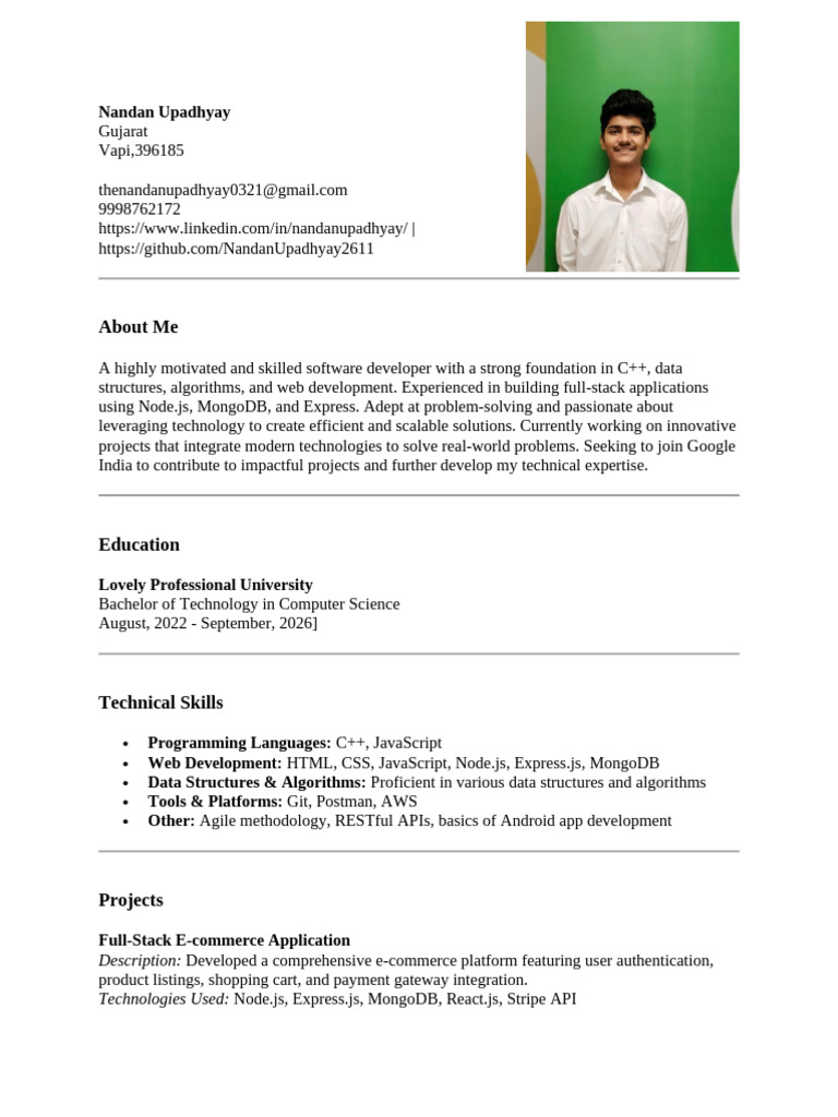 Nandan Upadhyay cv | PDF Nandan Upadhyay cv | PDF
