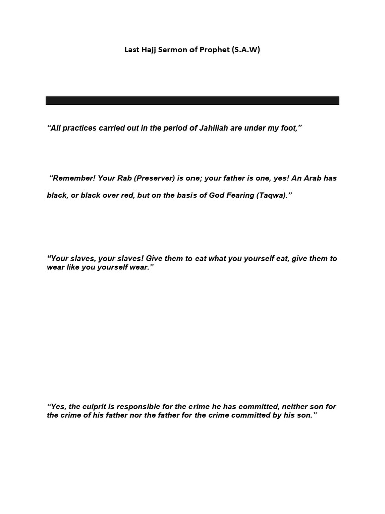 Last Sermon of Prophet | PDF