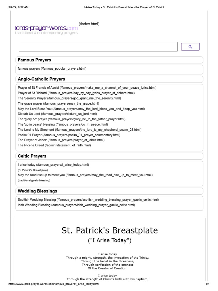St. Patrick's Breastplate: Famous Prayers | PDF