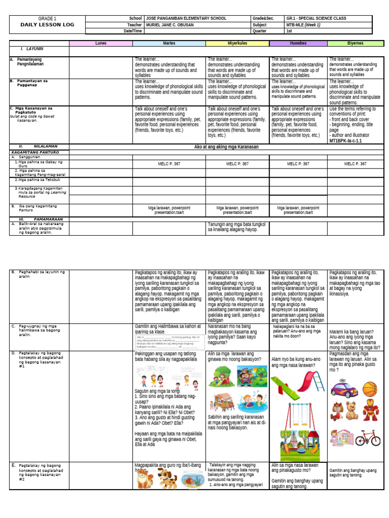 Q1 - DLL - Mtb-Mle - Week 1 | PDF