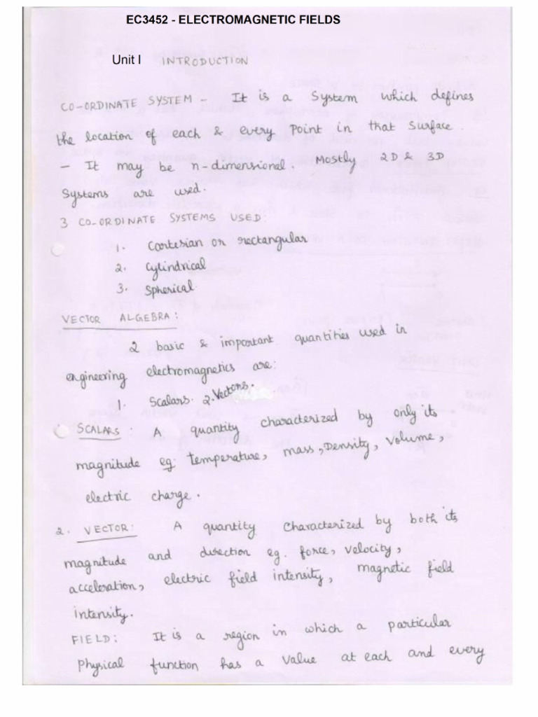 Electromagnetic Field Unit 1 2 | PDF