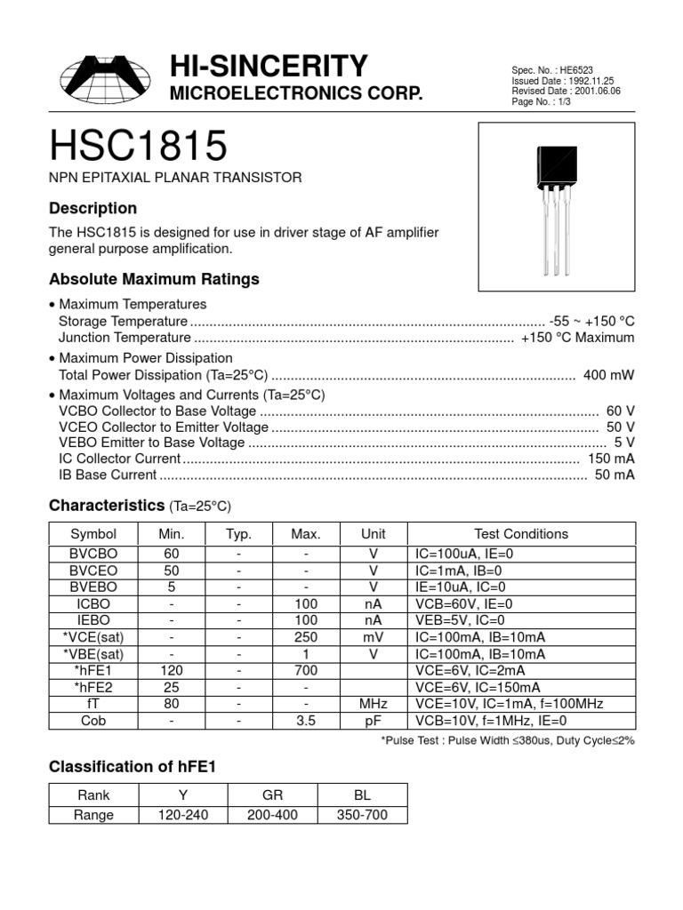 C1815 | Amplifier | Bipolar Junction Transistor