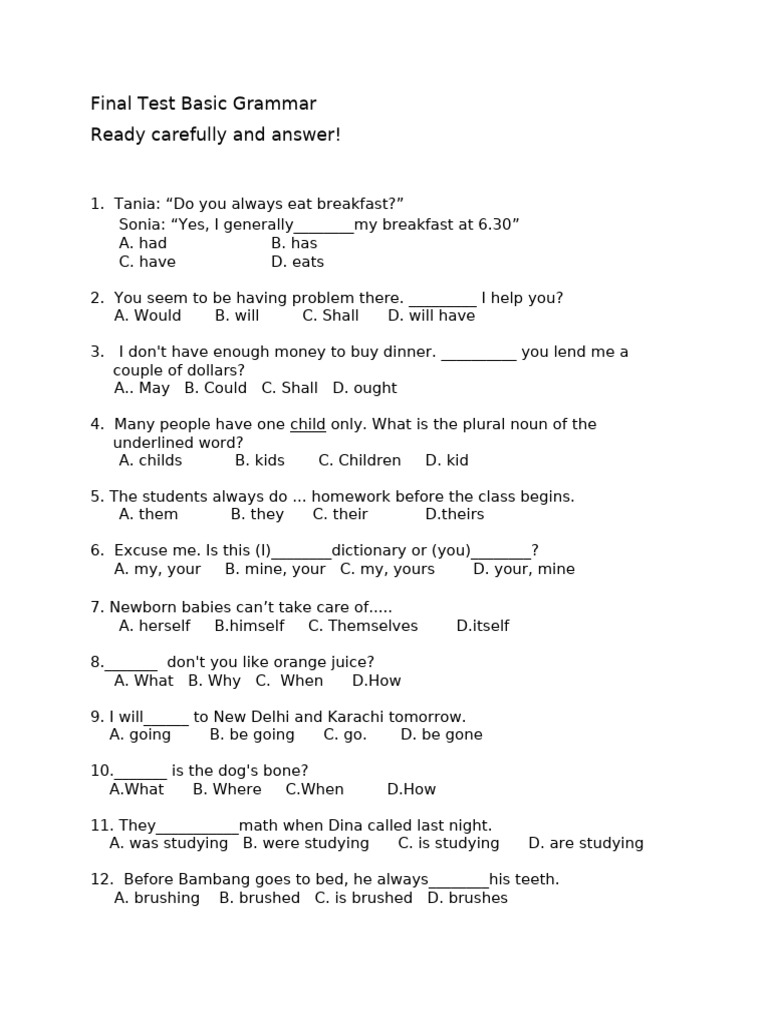 Uas Basic Grammar SMSTR 2 | PDF