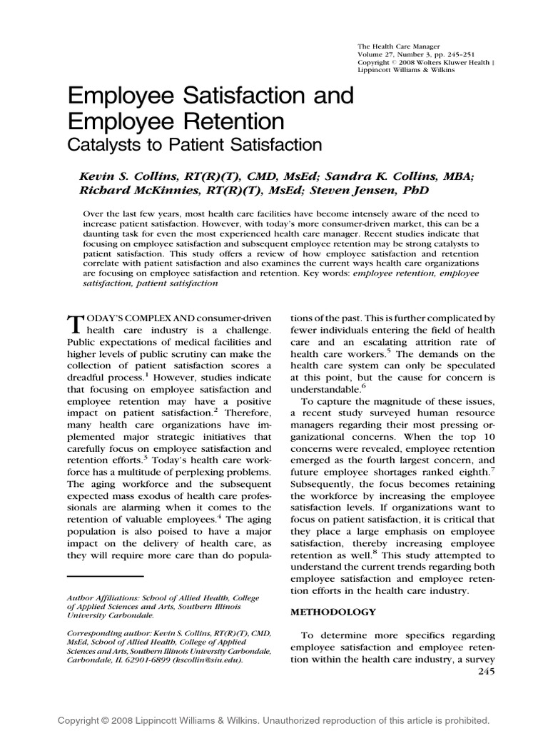 Employee Satisfaction and Employee Retention | PDF