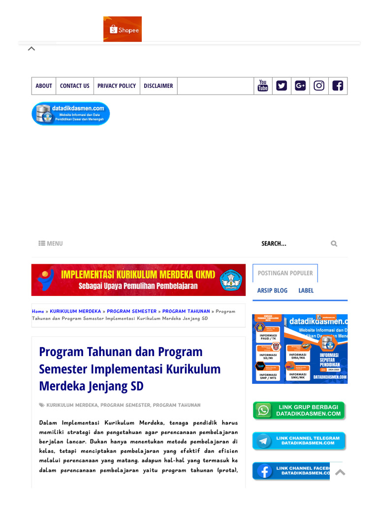 Program Tahunan Dan Program Semester Implementasi Kurikulum Merdeka ...