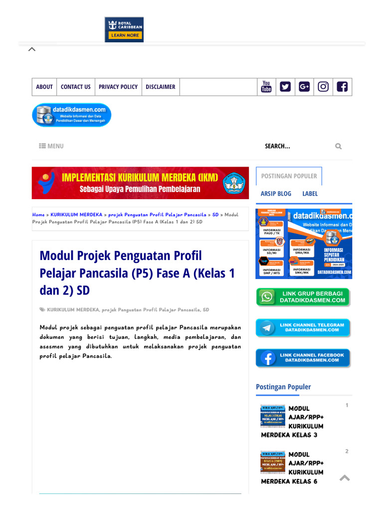 Modul Projek Penguatan Profil Pelajar Pancasila (P5) Fase A (Kelas 1 Dan 2) SD | PDF