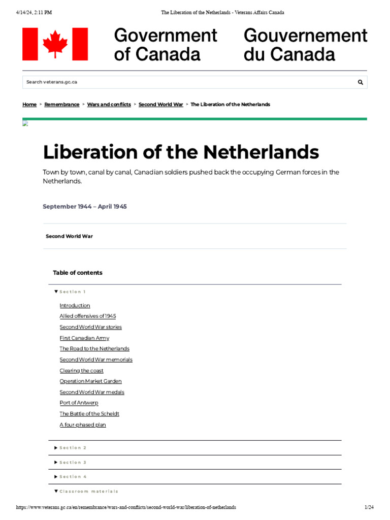 The Liberation of The Netherlands - Veterans Affairs Canada | PDF