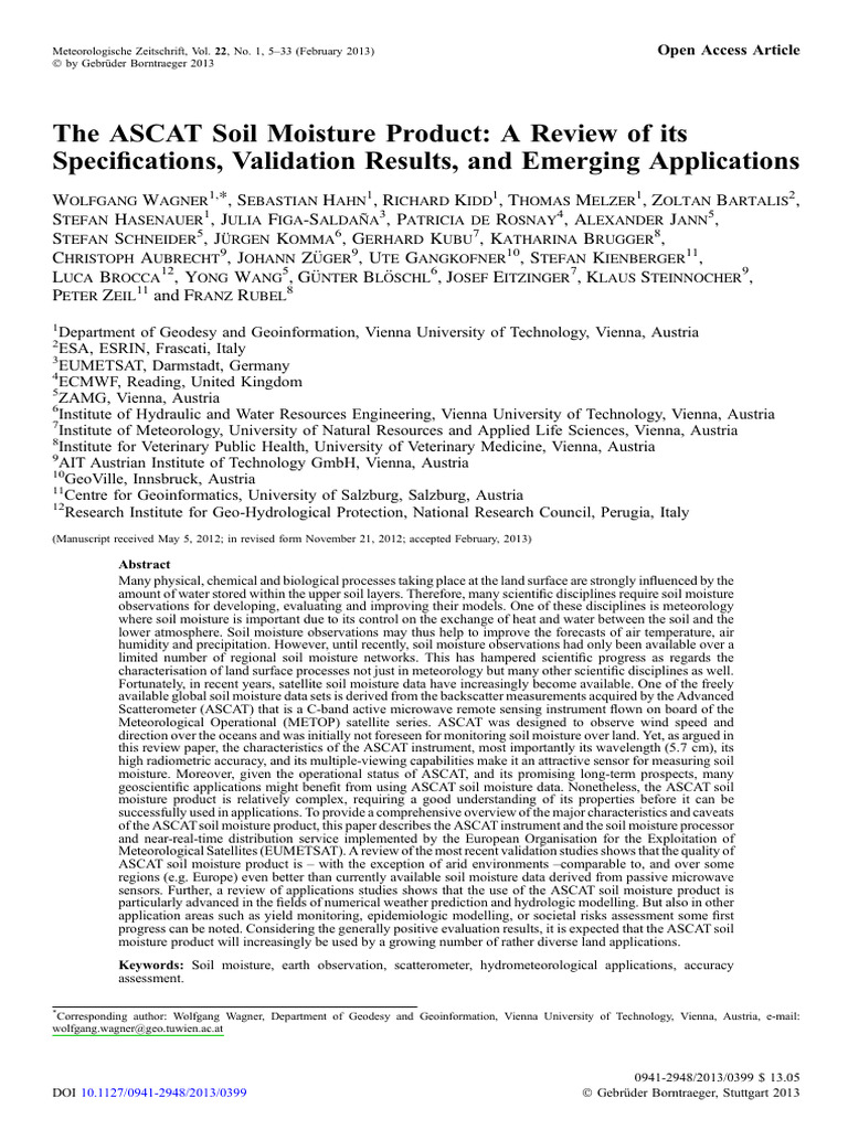 Wagner Wolfgang - 2013 - The ASCAT Soil Moisture Product A Review of ...