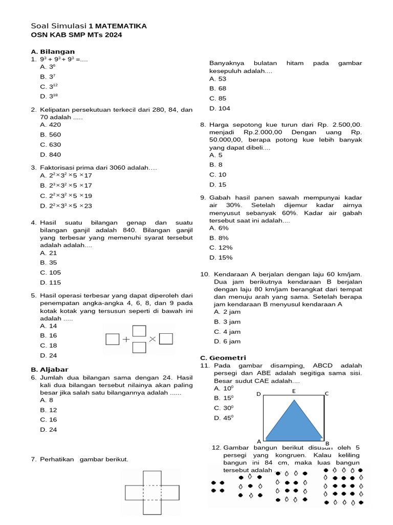 SOAL SIMULASI 1 OSN-KSM SMP MTs | PDF