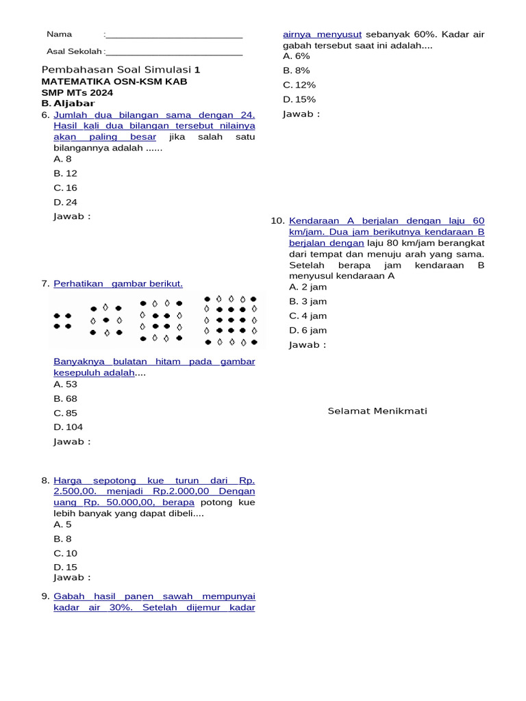 Pembahasan Soal Simulasi 1 No. 6-10 | PDF