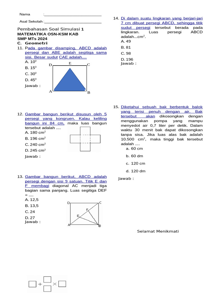 Pembahasan Soal Simulasi 1 No. 11-15 | PDF