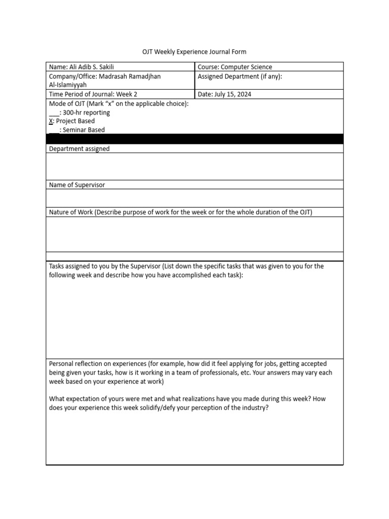 OJT-Weekly-Experience-Journal-Form | PDF
