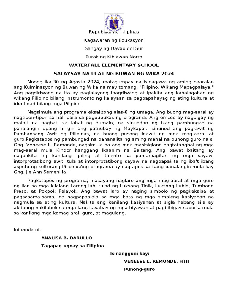 Narrative Report Buwan NG Wika 2024 | PDF