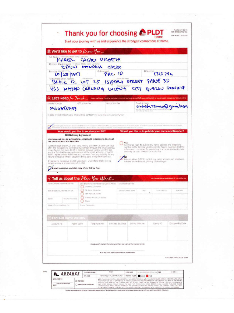 Service Form PLDT | PDF