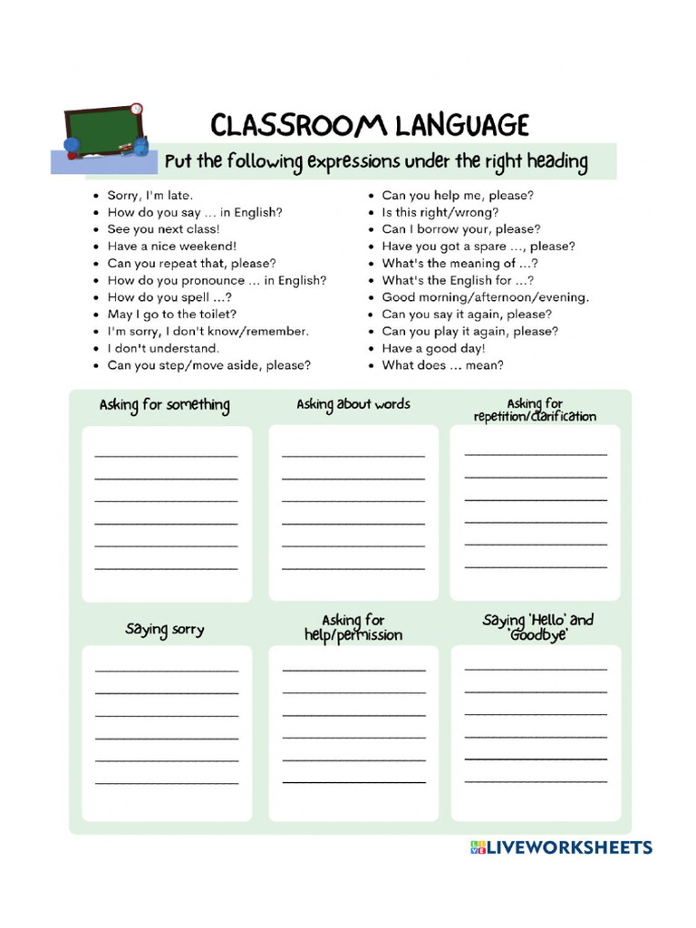 Classroom Language Ws | PDF