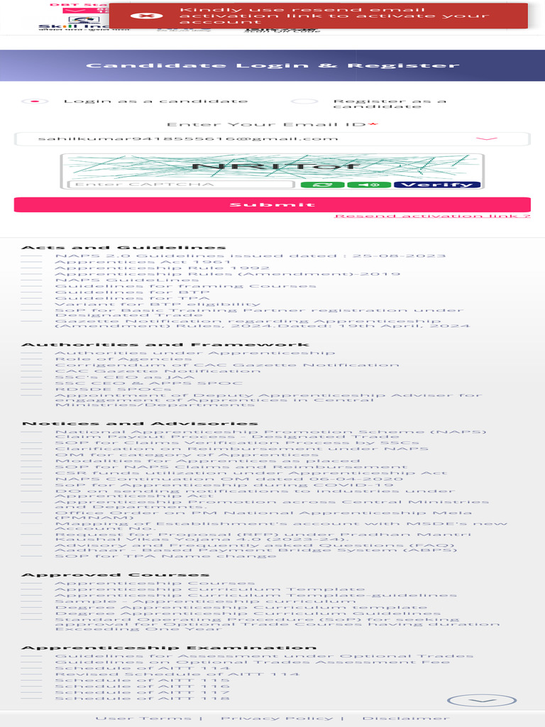 Candidate Login Apprenticeship Training Portal | PDF