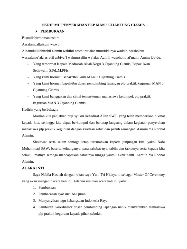 Skrip MC Penyerahan PLP | PDF