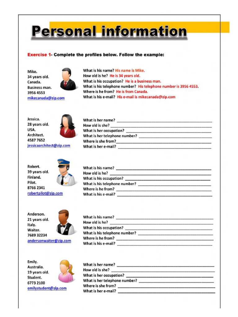 1T - ENGLISH 1 - TASK 1 - Personal Information | PDF