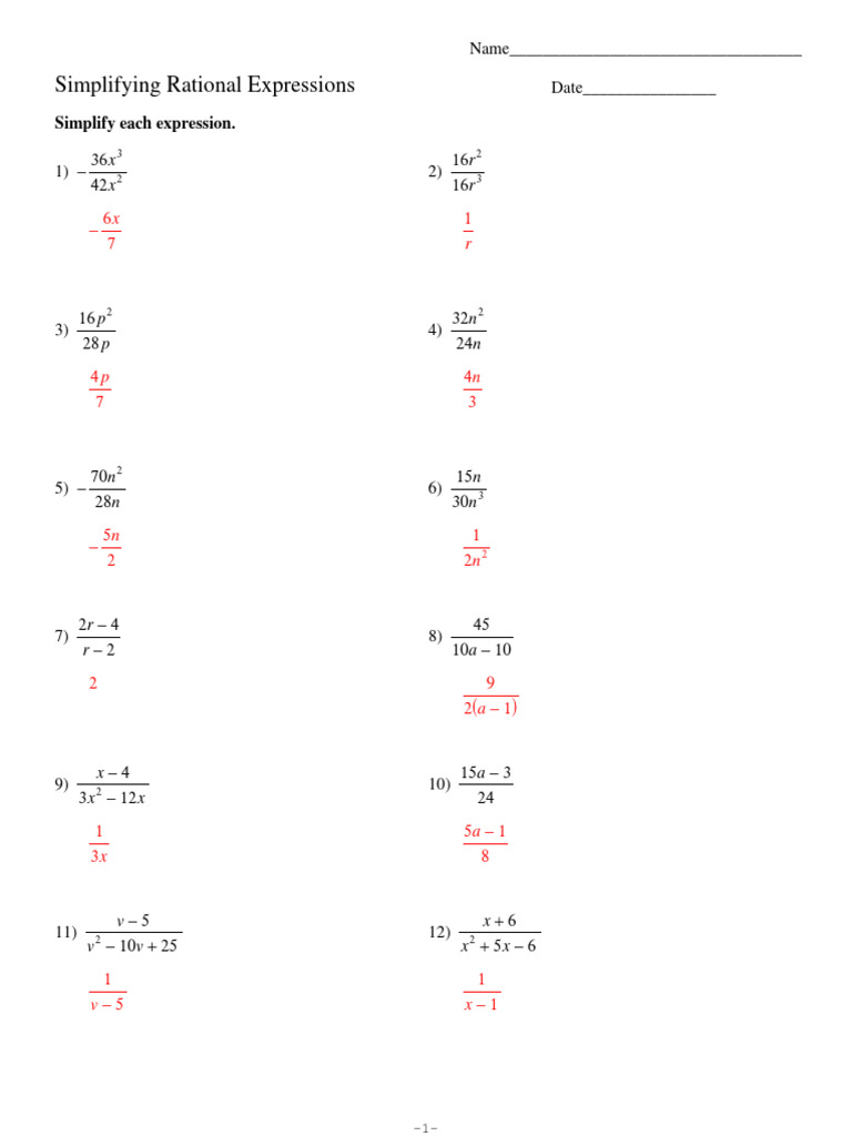 Simplifying Rational Expressions-2- Answers | PDF