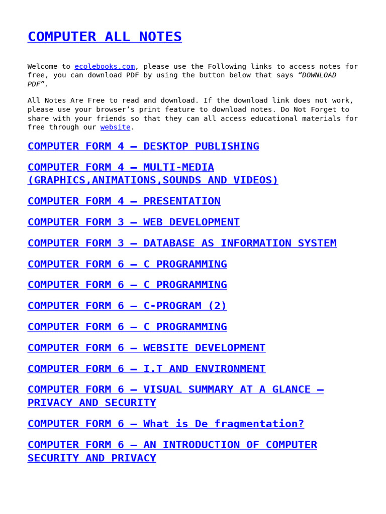 Computer Ict All Notes | PDF