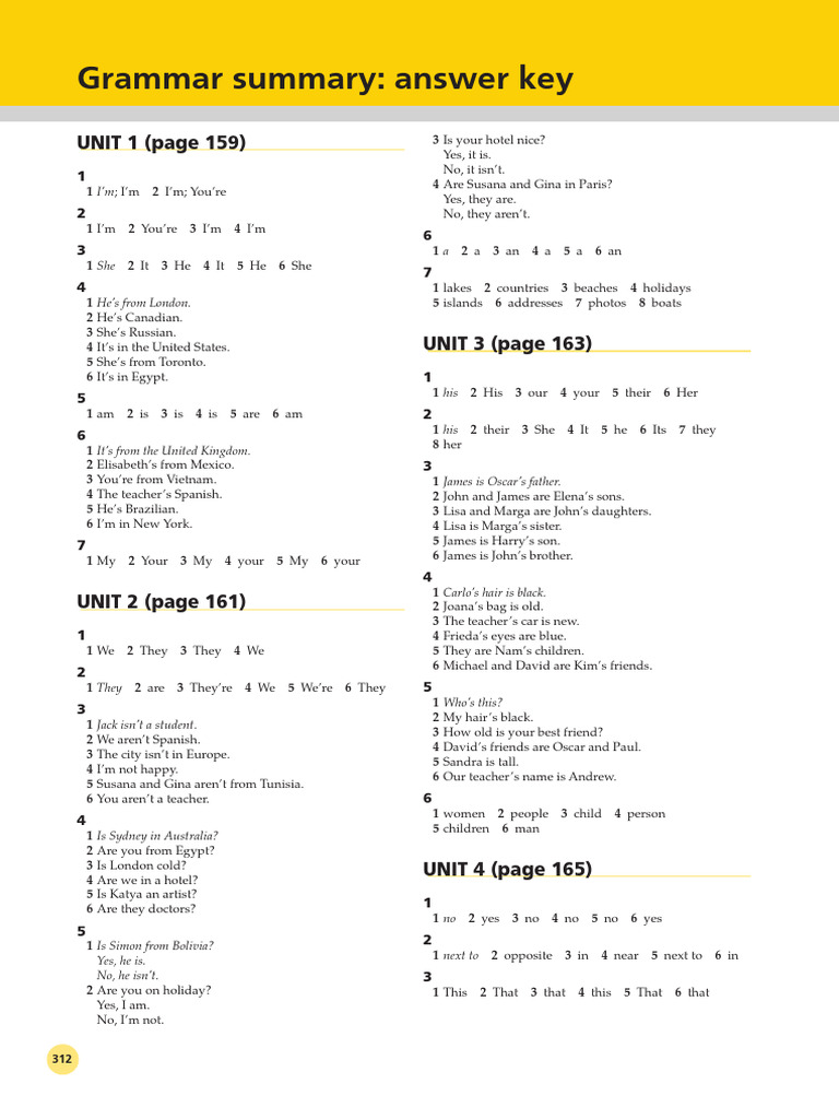 Beginner - GrammarRef Answer Key - BE | PDF