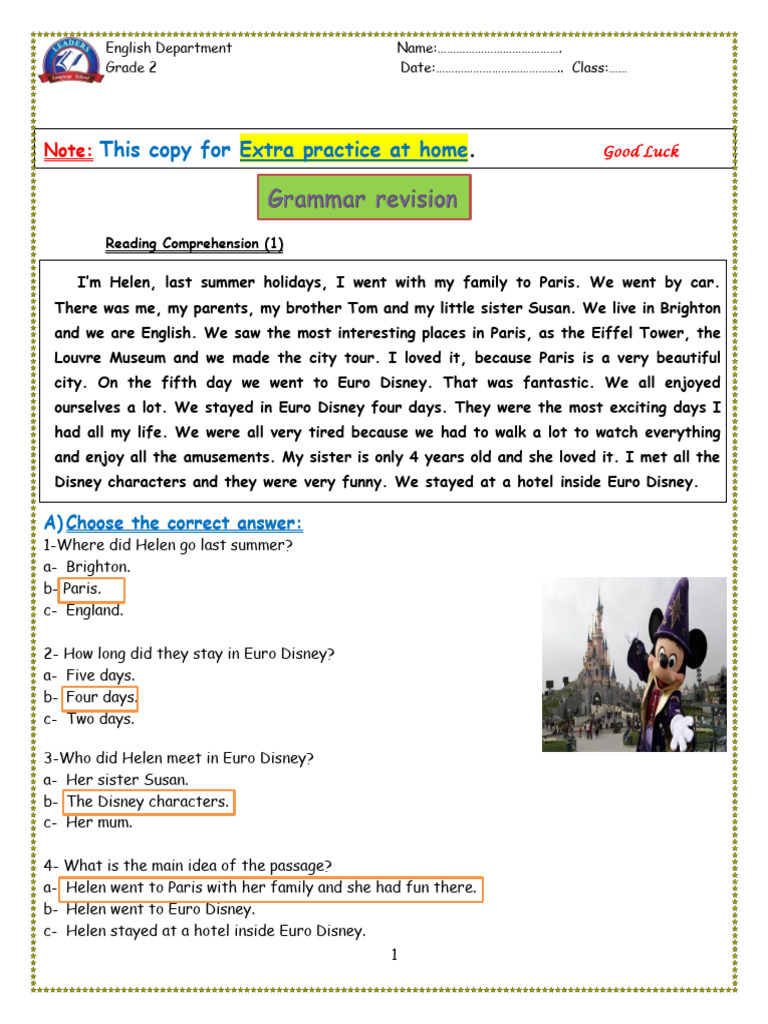 (Model Answers) Grammar Revision - Part 2.practice at Home. | PDF