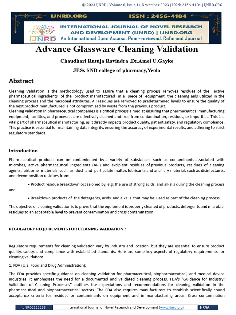Cleaning Validation Protocol | PDF
