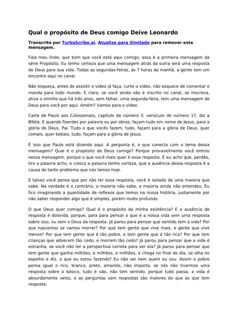 Qual O Propósito De Deus Comigo Deive Leonardo Pdf