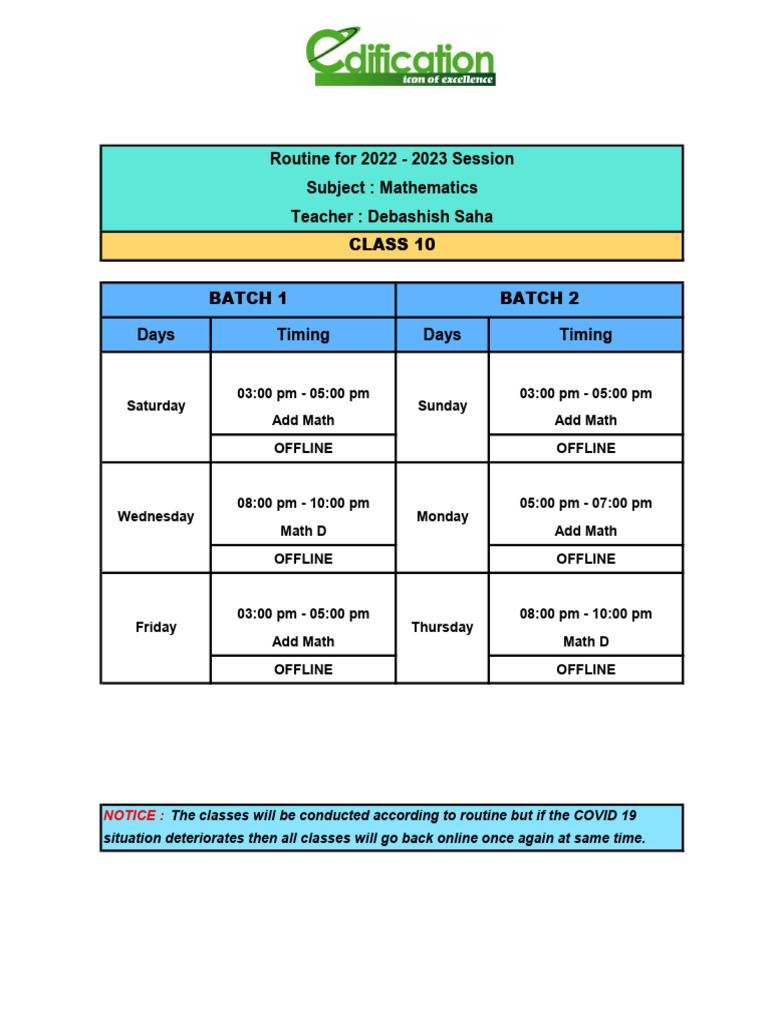 1653666517-Only Class 10 Routine (2022-2023) | PDF