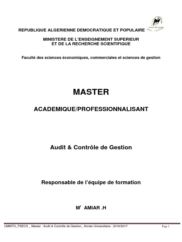 Programme Détaillé Master Audit Et Contrôle de Gestion | PDF