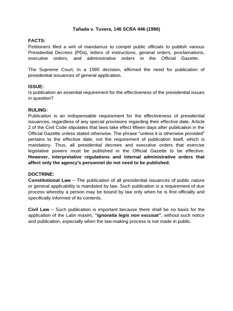 Tañada V Tuvera 146 SCRA 446 | PDF