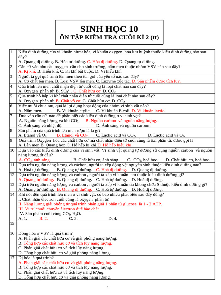 ĐỀ CƯƠNG 10 - HK2 - PHẦN 2 (TT hk2) | PDF
