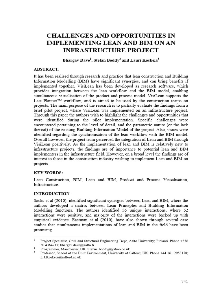 Dave Et Al. 2013 - Challenges and Opportunities in Implementing Lean ...