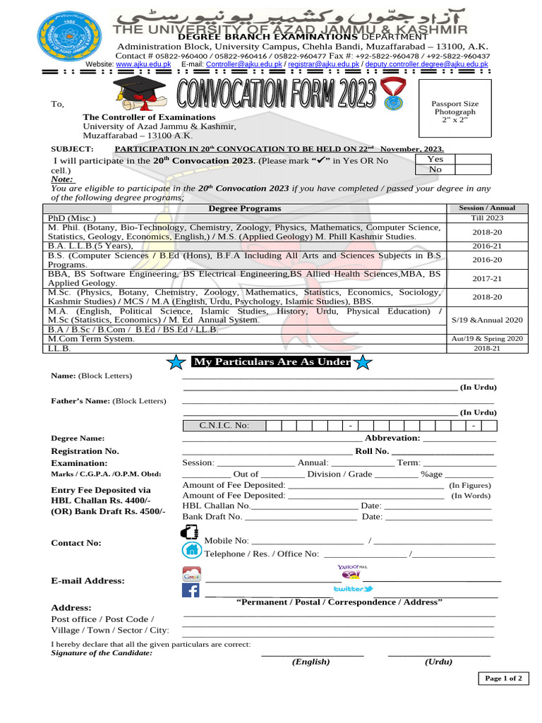 Convocation Form 2023 (2) | PDF