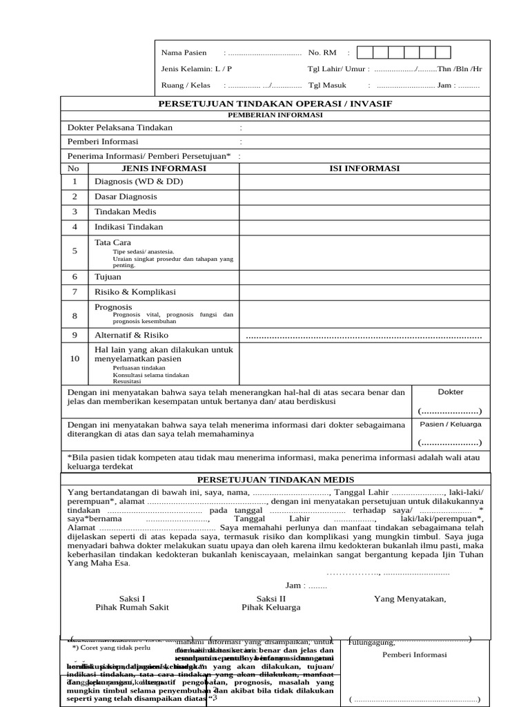 22a. Form Persetujuan Tindakan Operasi | PDF