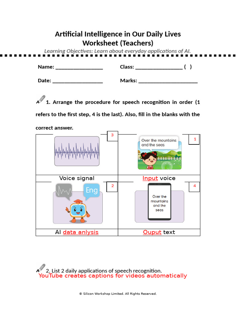 Artificial Intelligence in Our Daily Lives Worksheet (Teachers) | PDF