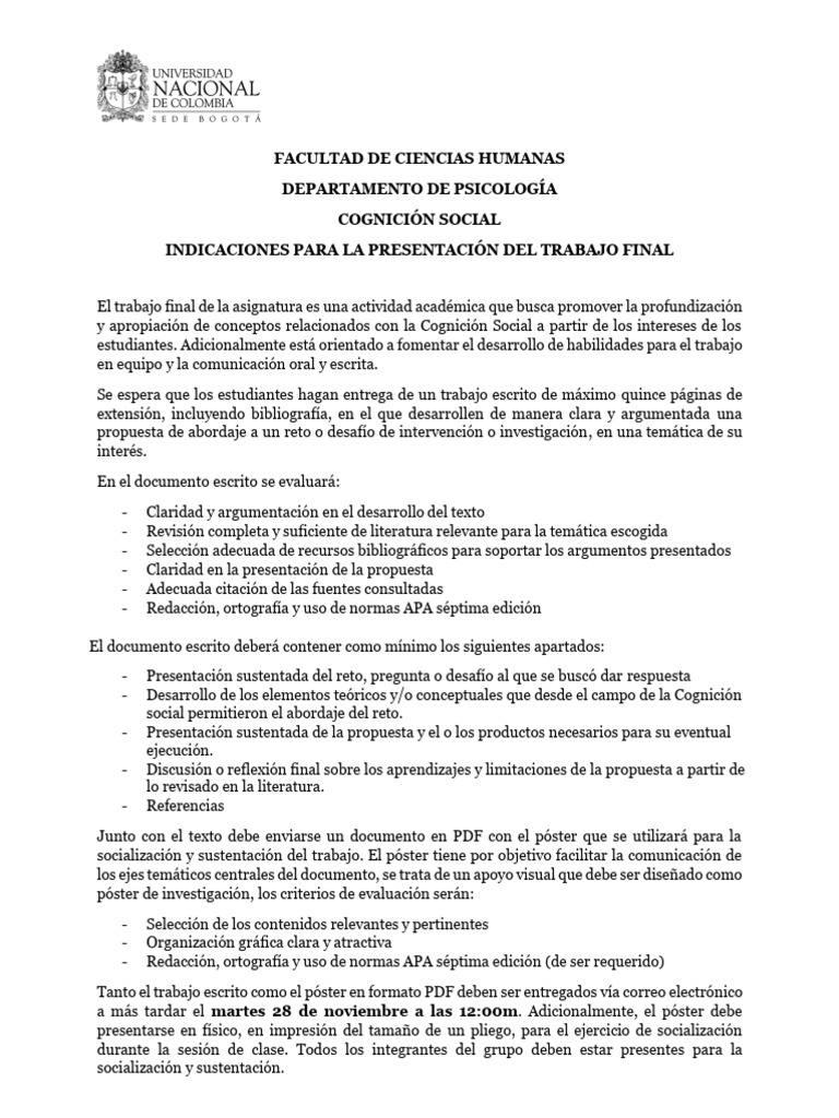 Trabajo Final - Indicaciones 2023-2 | PDF