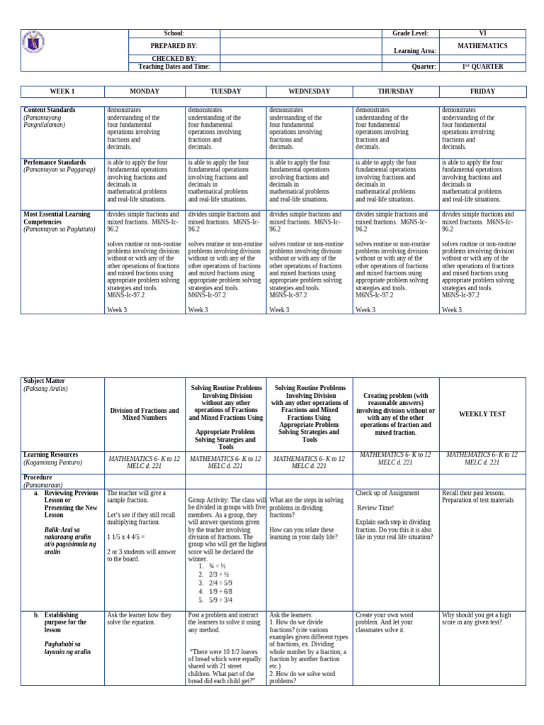 DLL Week 3 Math Q1 | PDF | Mathematics