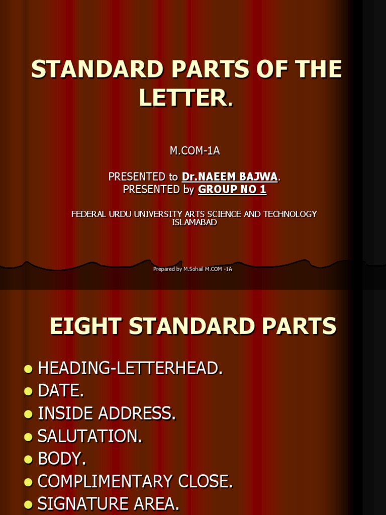 Standard Parts of a Letter Explained | PDF | Rules | Text