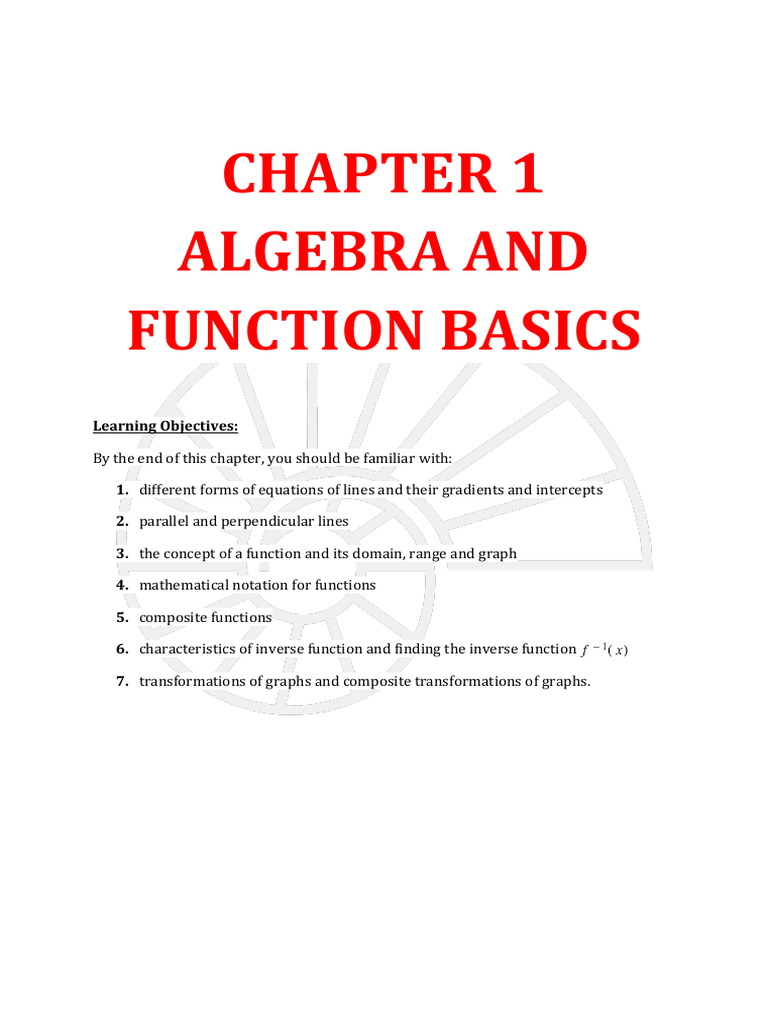 Algebra&Function Basicsbooklet 1 - ch1 | PDF