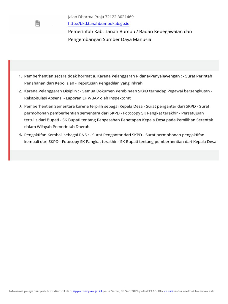 Unduh Standar Pelayanan - Pemberhentian Sebagai PNS | PDF