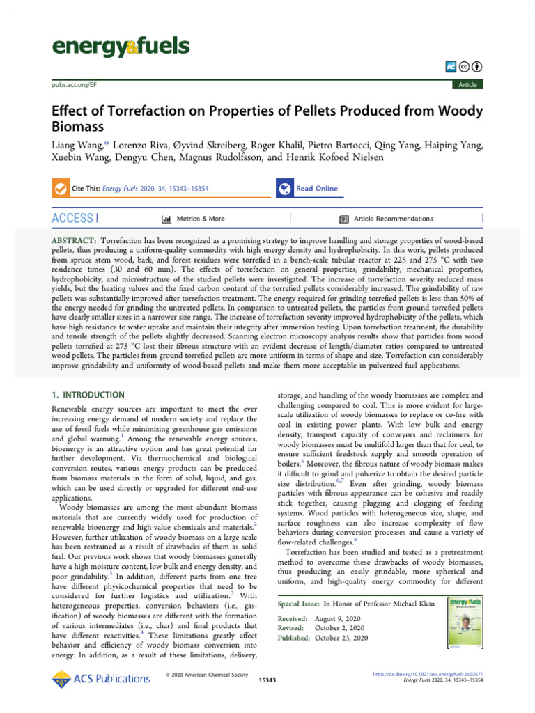 Wang Et Al 2020 Effect of Torrefaction On Properties of Pellets ...