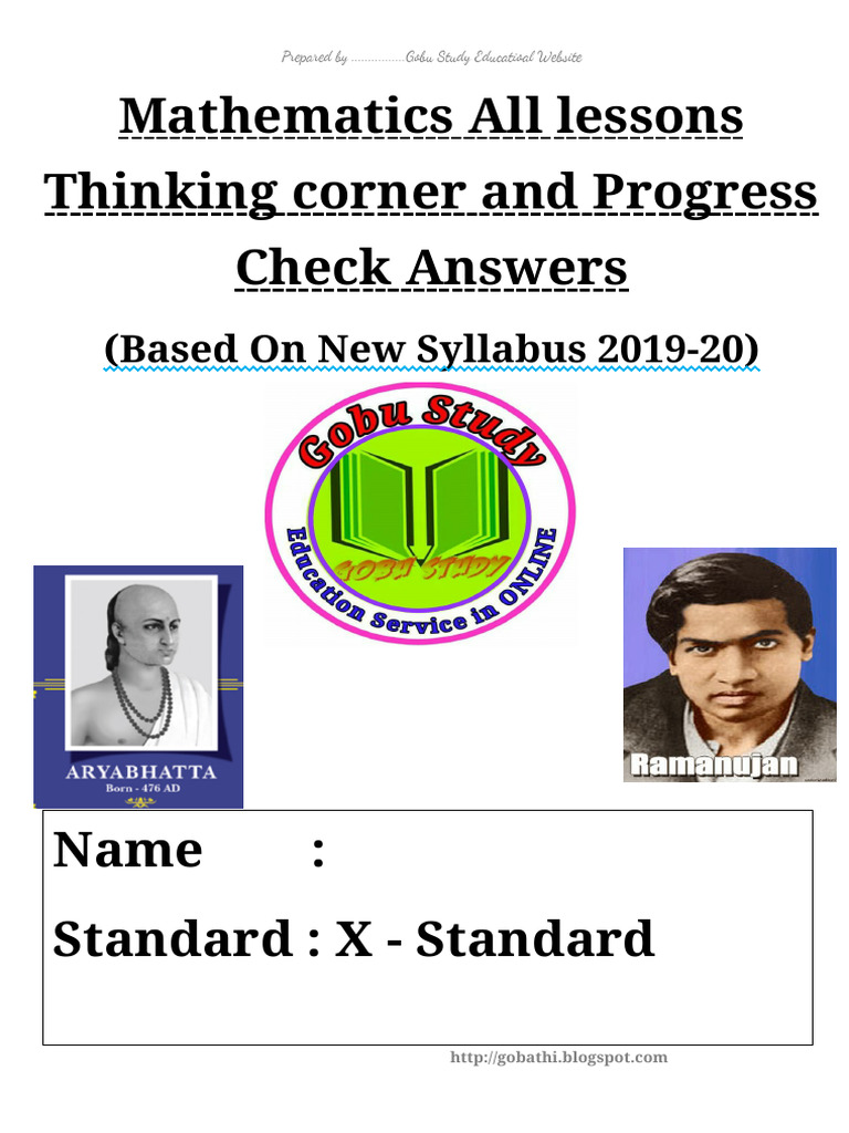 10th Maths All Lessons Thinking Corner Progress Check Activities Answers | PDF
