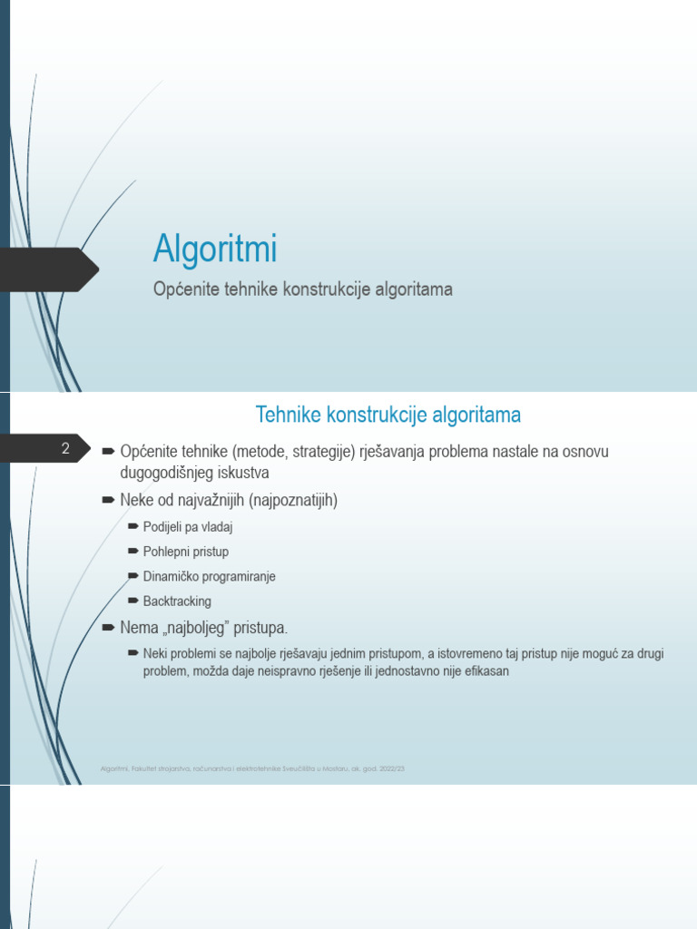 Algoritmi: Općenite Tehnike Konstrukcije Algoritama | PDF
